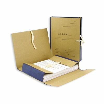 Папка архивная Дело, 8см, 4 заявязки, крафт/бумвинил, синяя 88606