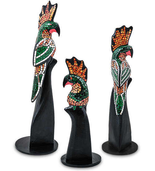 Набор статуэток из трех Какаду дерево+стекл. мозаика (50,40,30 см) 23-030-03 113-405929