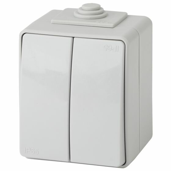 Выключатель двойной IP65, 10АХ-250В, ОУ, Эра Эксперт, серый 11-1604-03 ЭРА