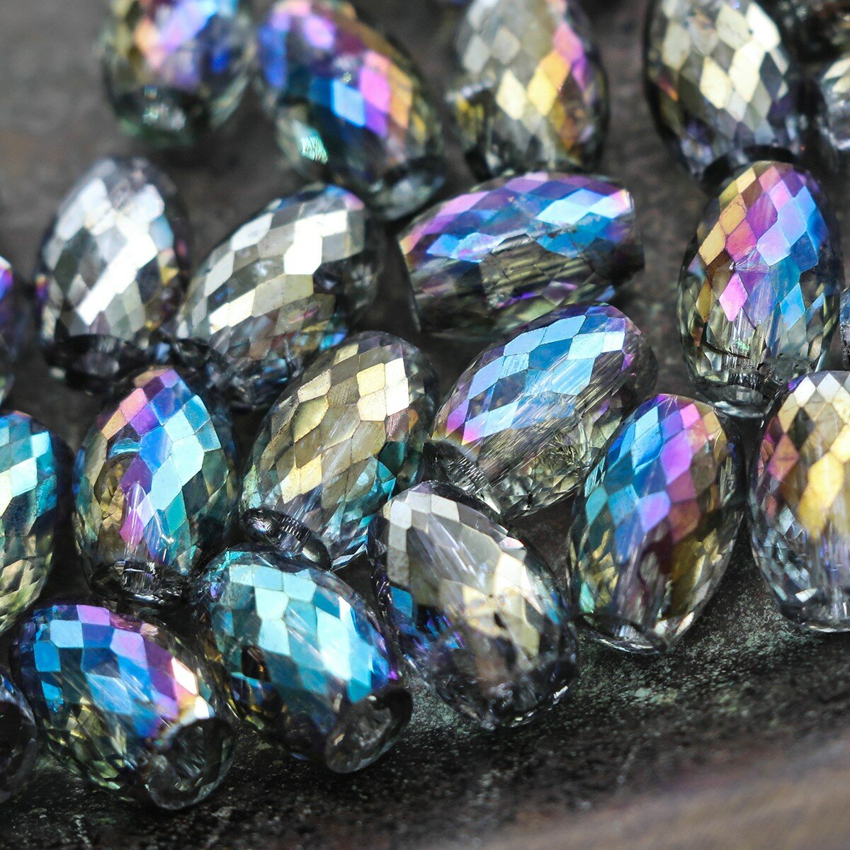 Бусины стеклянные овальные 15 шт, граненые 11.5x8 мм, цвет дымчатый АВ