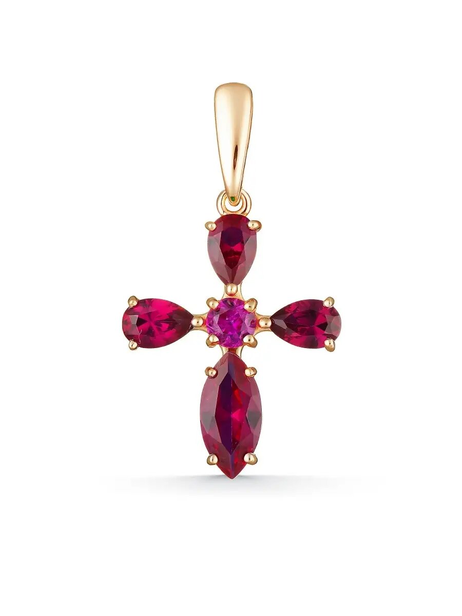 Крестик, красное золото, 585 проба, бриллиант, рубин