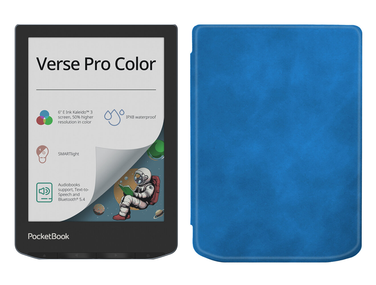 Электронная книга PocketBook 634 Verse Pro Color, серый с обложкой ReaderONE Light Blue