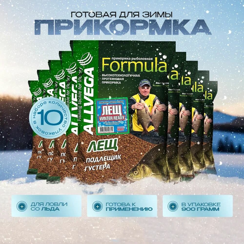 Прикормка для зимней рыбалки готовая ALLVEGA Formula Winter Ready лещ 10 штук по 0.9 кг
