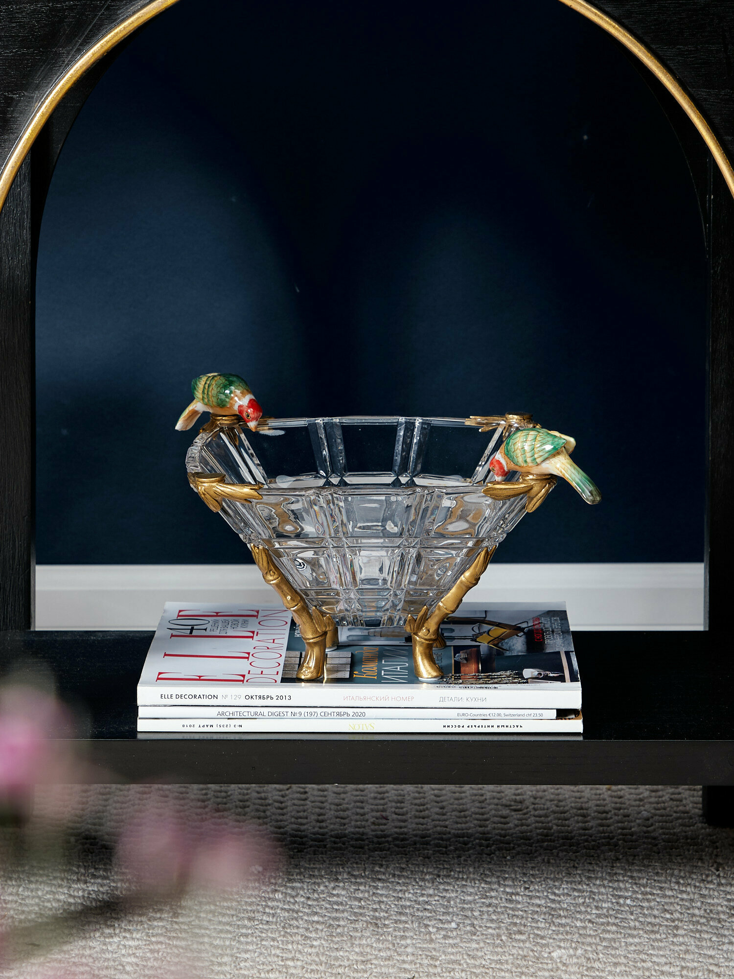 HGL488/GLASS Чаша с птичками 31х31х18см, Стекло, фарфор, бронза, Glasar