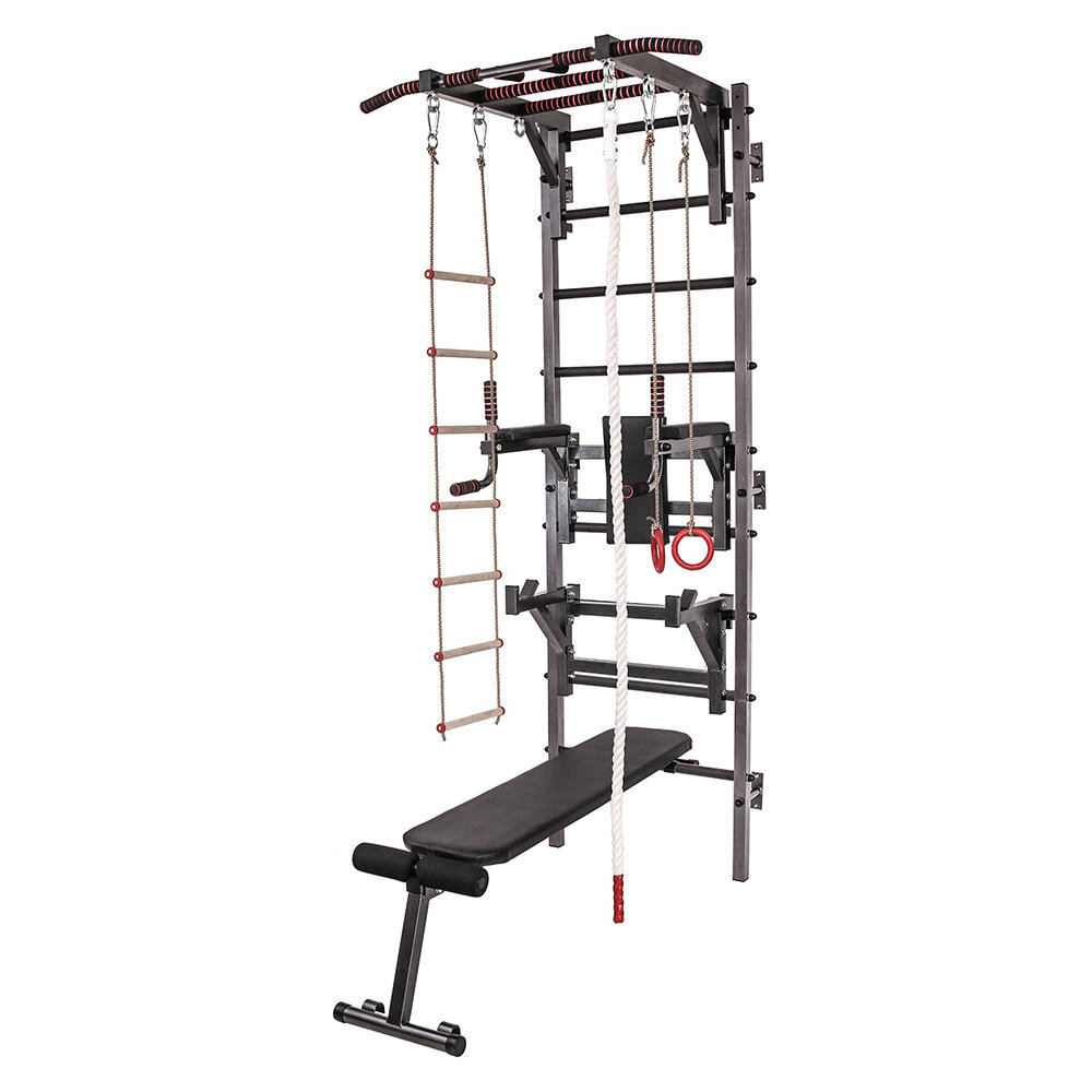 Шведская стенка А5 "PRO", металл, усиленный до 250 кг, с аксессуарами, расширенная комплектация, черная