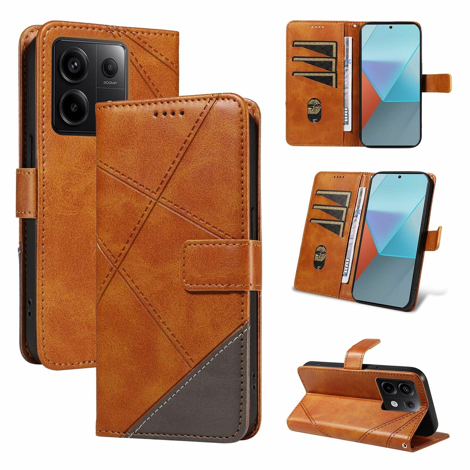 YIKATU Чехол книжка для Poco X6 и Xiaomi Redmi Note 13 Pro 5G (Поко Х6 и Редми Ноут 13 Про 5 Джи) кожаный черный с магнитной застежкой, flip чехол с функцией подставки, С вытяжным шнуром