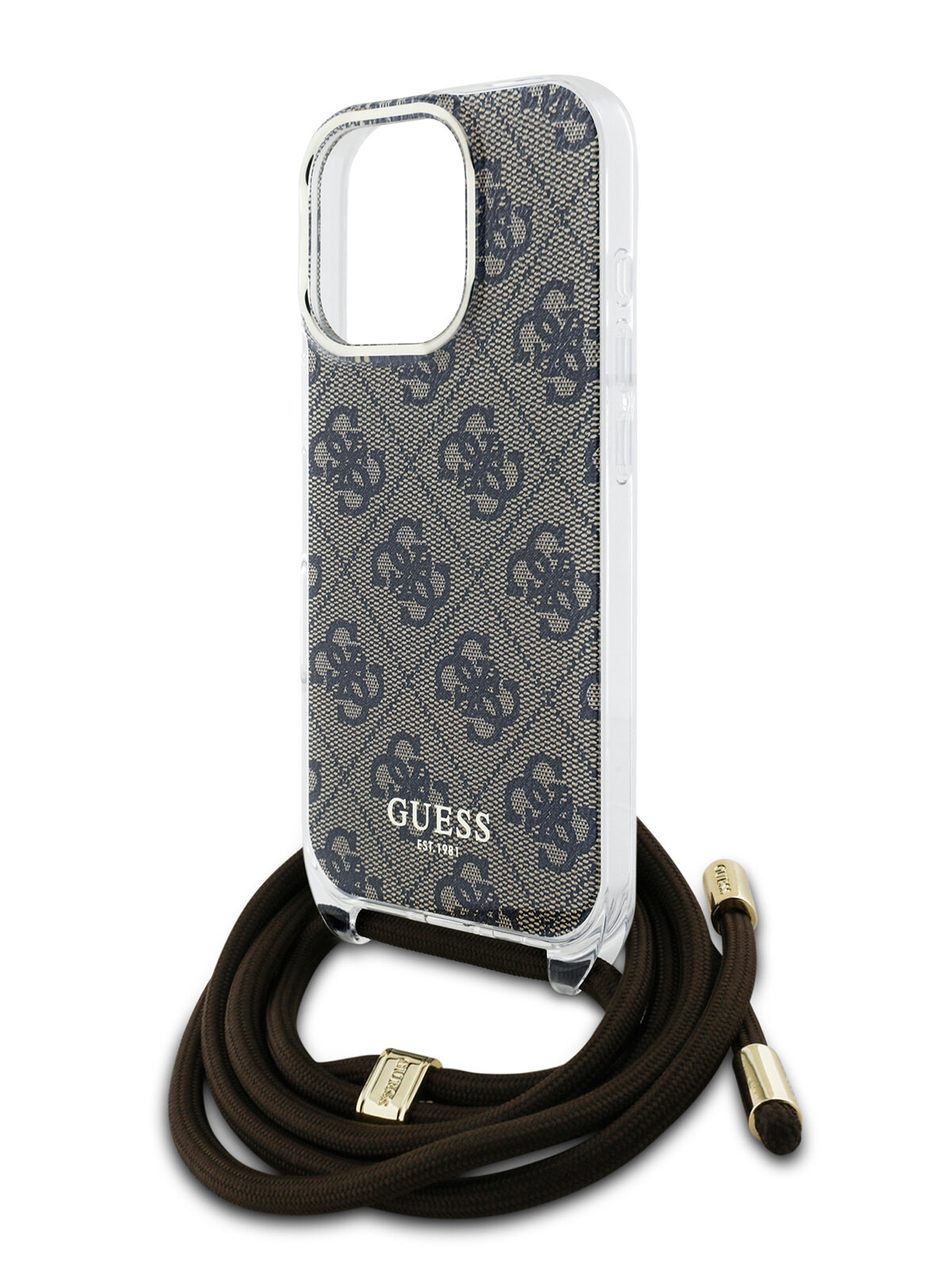 Guess для iPhone 16 Pro Max чехол Crossbody PC/TPU 4G Hard + Nylon cord Brown