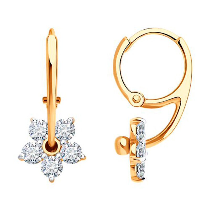 Серьги, золото, 585 проба, фианит