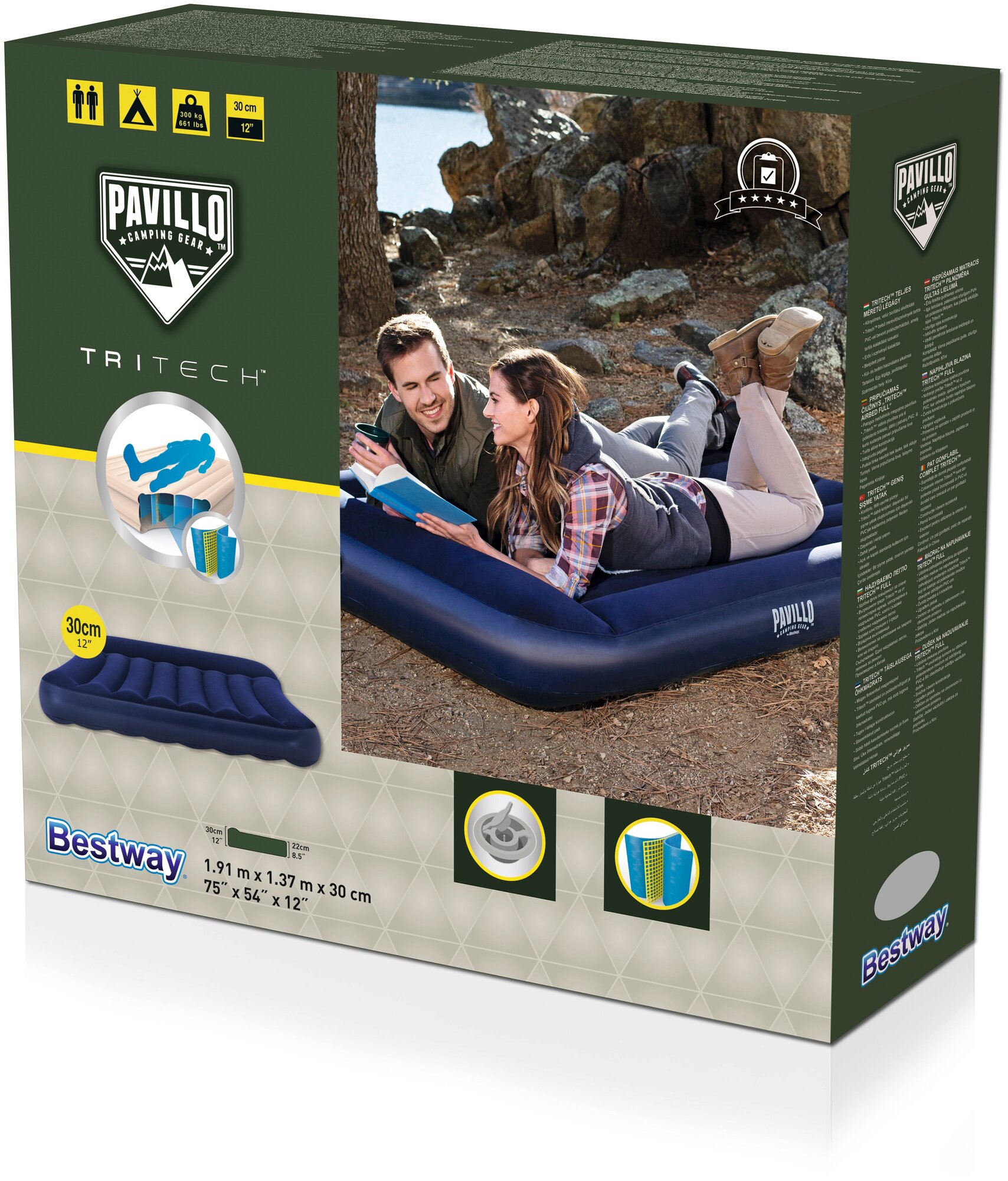 Надувной матрас с подголовником BESTWAY Tritech Airbed, 191x137x30см 67681