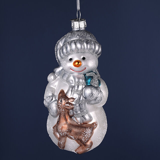 Елочная игрушка Снеговичок с Олененком 14 см в подарочной коробке, стекло, Winter Deco, 4060483-wd