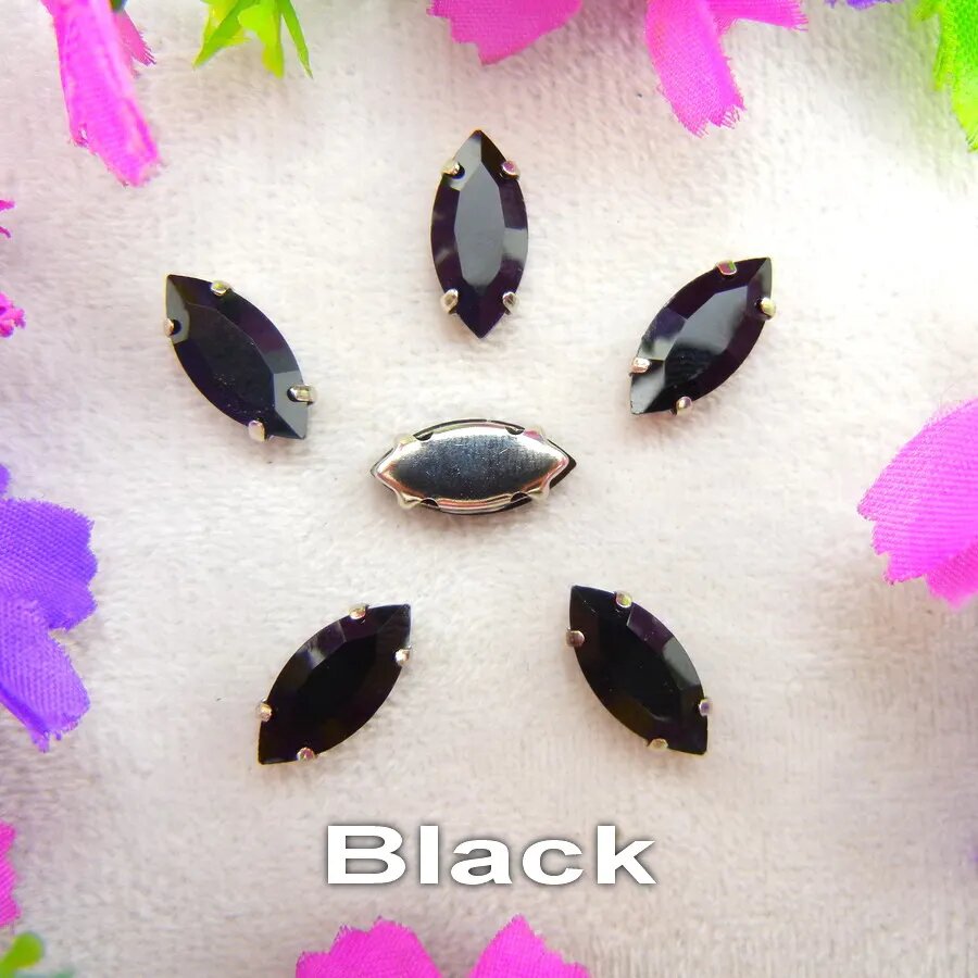 Стеклянные кристаллы Navette SNCRYSTAL 8 размеров Черный, 5x10mm 50pcs, A2 Black