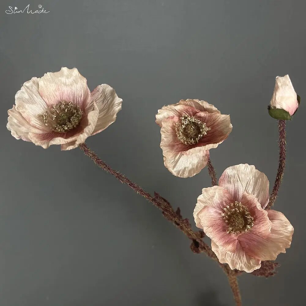 SunMade, винтажный цветок исландского мака, шелковый, 4 штуки Розовый, Champagne Purple
