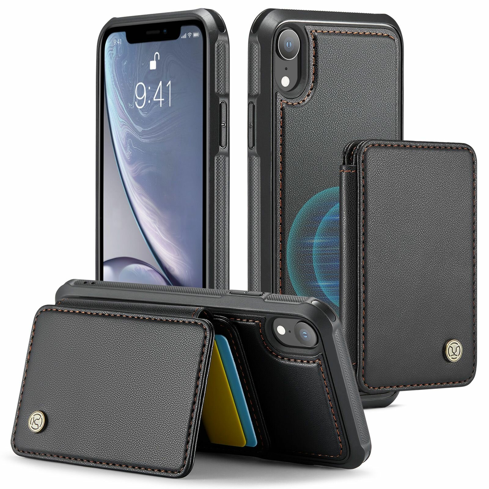 Jeehood Кожаный Чехол Для Apple iPhone XR (Айфон ХР) MagSafe Совместимый , Магнитный, Кошелек Картхолдер, Поддержка Беспроводной Зарядки, Противоударный