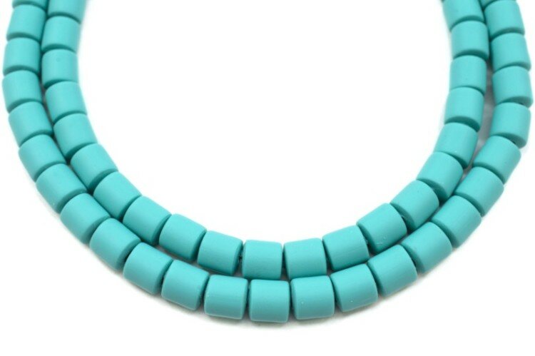 Бусины каучуковые цилиндрические 6х6мм, отверстие 1,8мм, цвет бирюзовый, 524-063, 1 нить (около 38см, около 60шт)