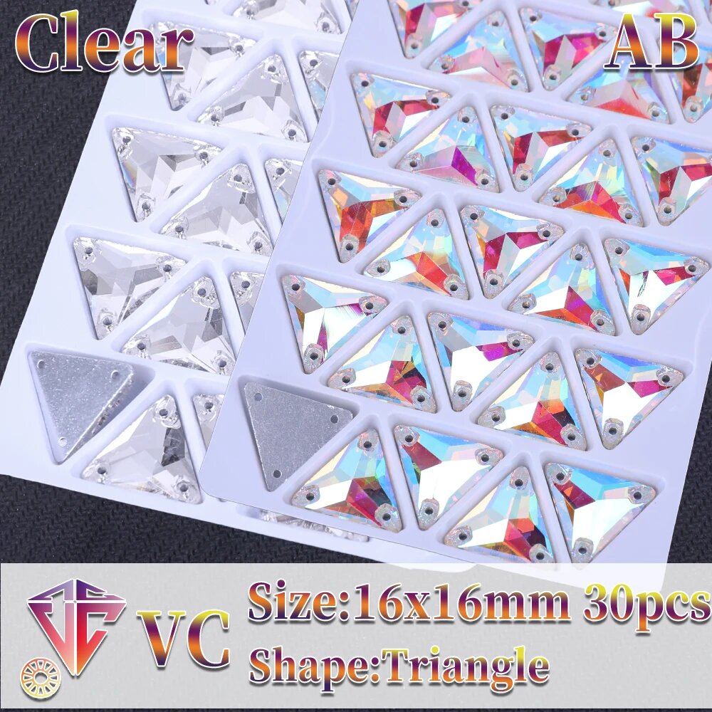 Стразы треугольные Crystal AB 16x16 мм 30 шт