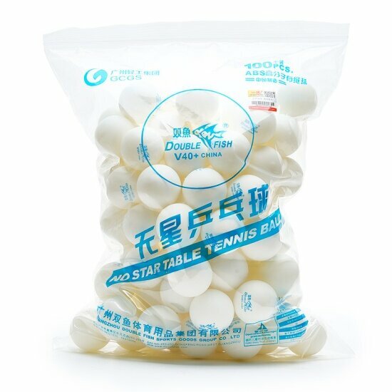 Мяч для настольного тенниса Double Fish No-Star Ball, арт. V40+PU. упак.100 шт, ПУ-пакет, белый