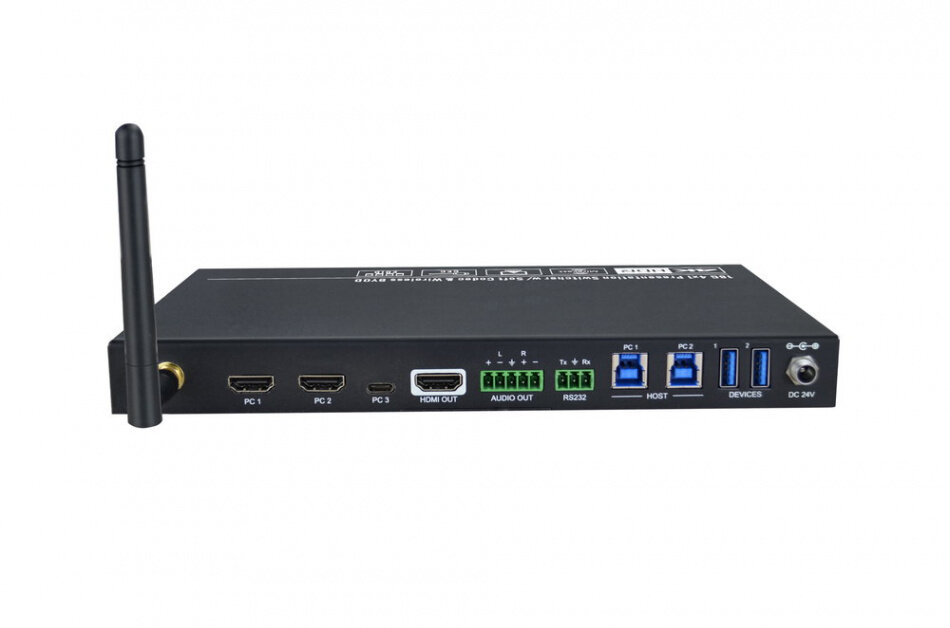 [by-w41-2] презентационный беспроводной коммутатор 4х1 digis, 4k, hdmi 2.0b (18гб/с), х1 airplay/miracast, х1 usb-c (60w), usb 3.0, wlan 802.11ac, hdcp 2.2, hdr 10, балансный (phoenix 5p) аудио выход, rs232