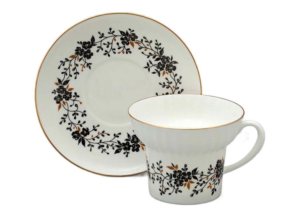 Чайная пара ИФЗ Волна, Тонкие веточки, 155мл, костяной фарфор 81.14403.00.1