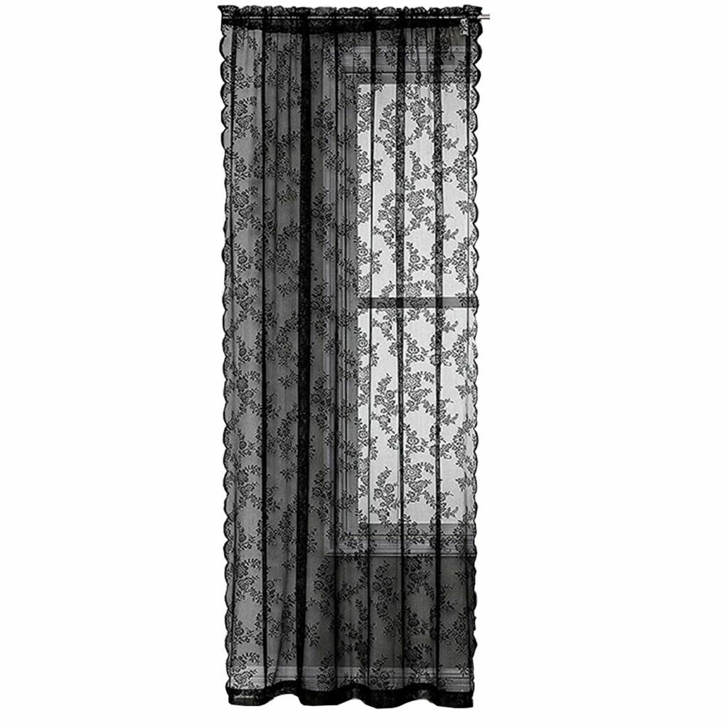 (1 штука) Простая кружевная занавеска-ширма для эркерного окна-черная-ширина 140x длина 213c m