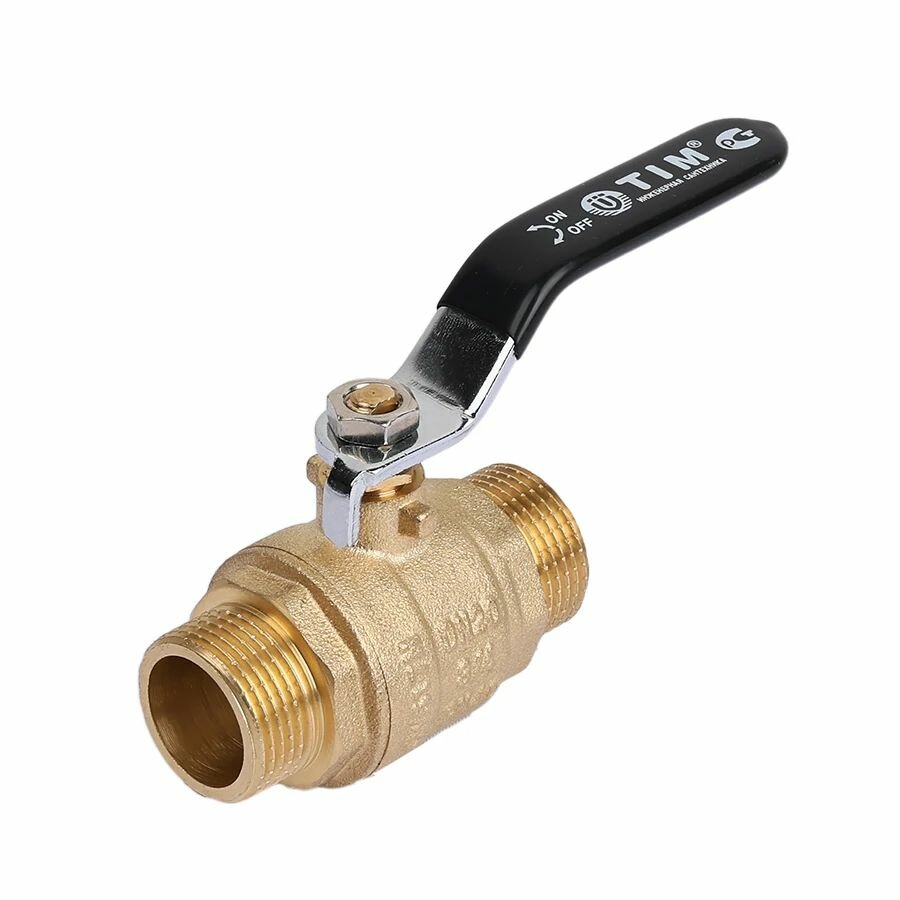 Кран шаровой латунный прямой усиленный - рычаг 3/4" НР/НР TIM DE1206