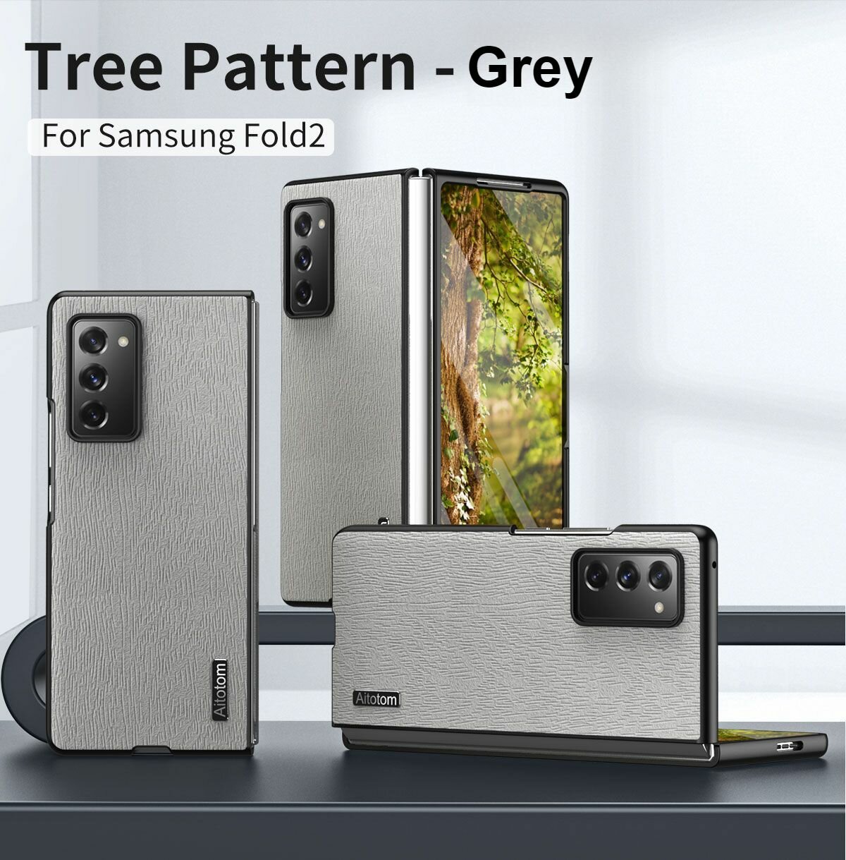 Чехол для Samsung Galaxy Z Fold2 (Самсунг галакси З Фолд2) с кожаный текстурой дерева, защитой от отпечатков пальцев , полной защитой линз