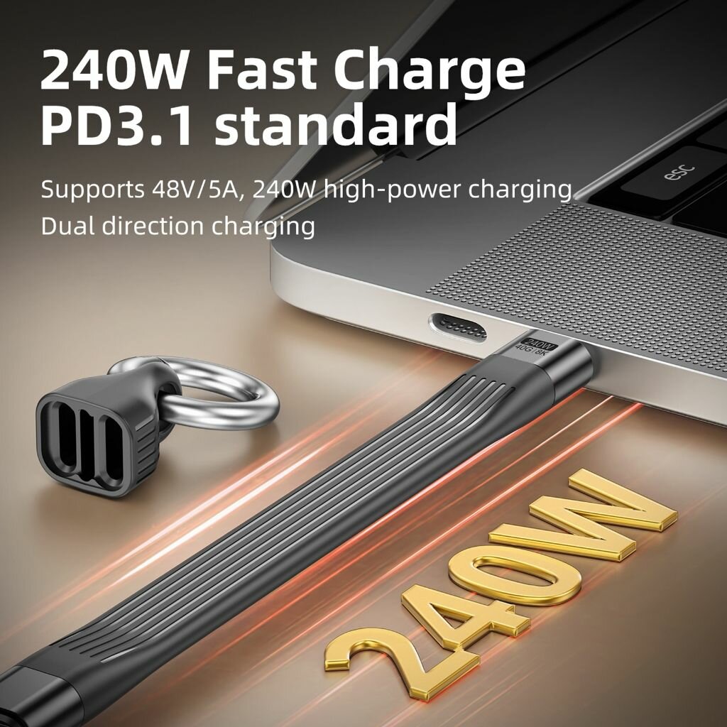 Короткий кабель USB 4 40 Гбит/с для передачи данных и быстрой зарядки, 240W 5А 48V, 8K/60 Гц, 4К/120 Гц, 13 см — фото 1