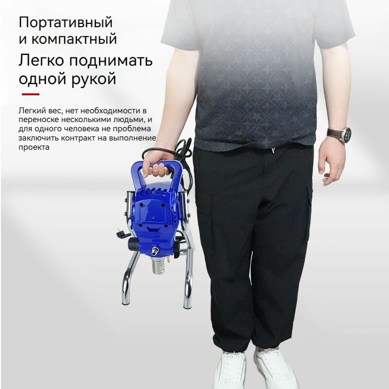 Электрический краскопульт, 950Вт, нержавеющая сталь, веерное распыление, синий — фото 1
