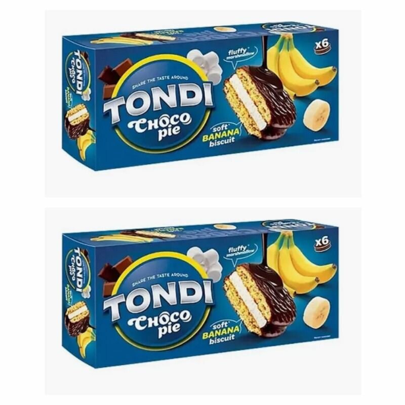 Tondi Печенье Choco Pie, Банан, глазированное, 180 гр, 2 уп.