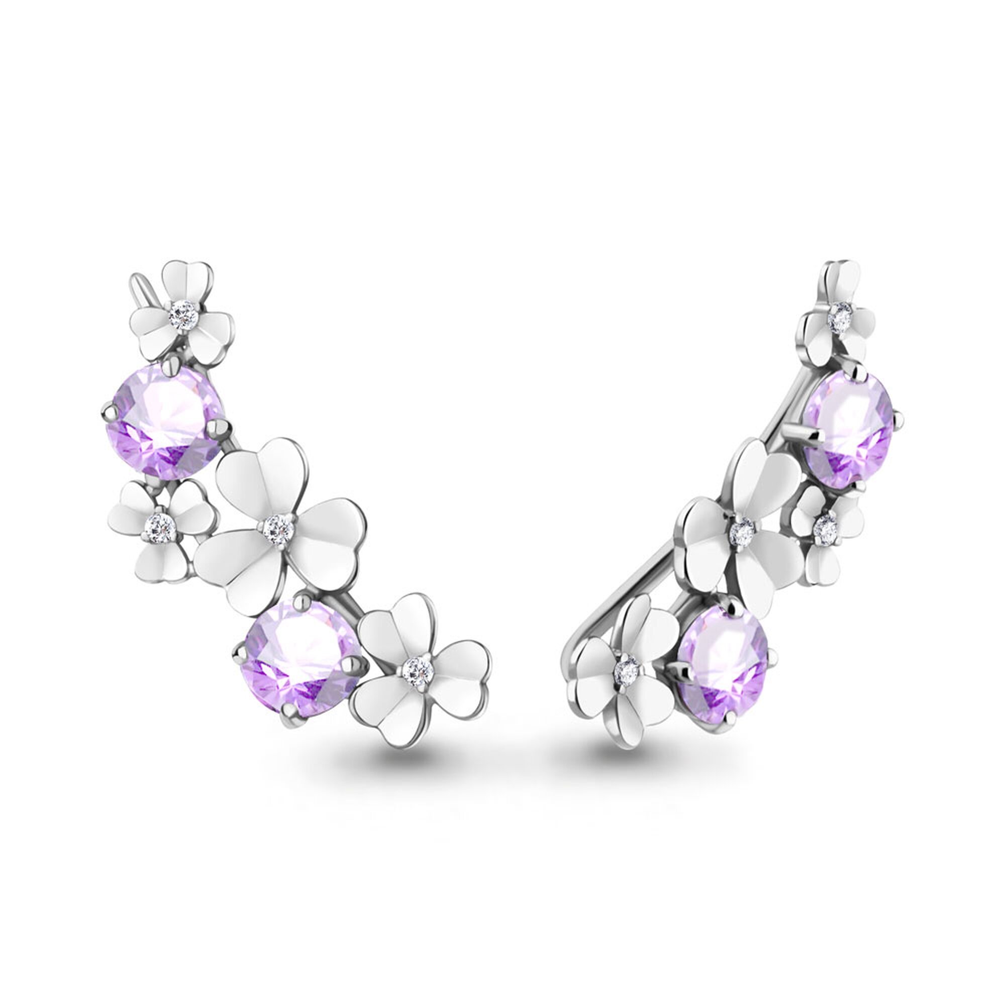 Серьги, серебро, 925 проба, родирование, фианит, аметист