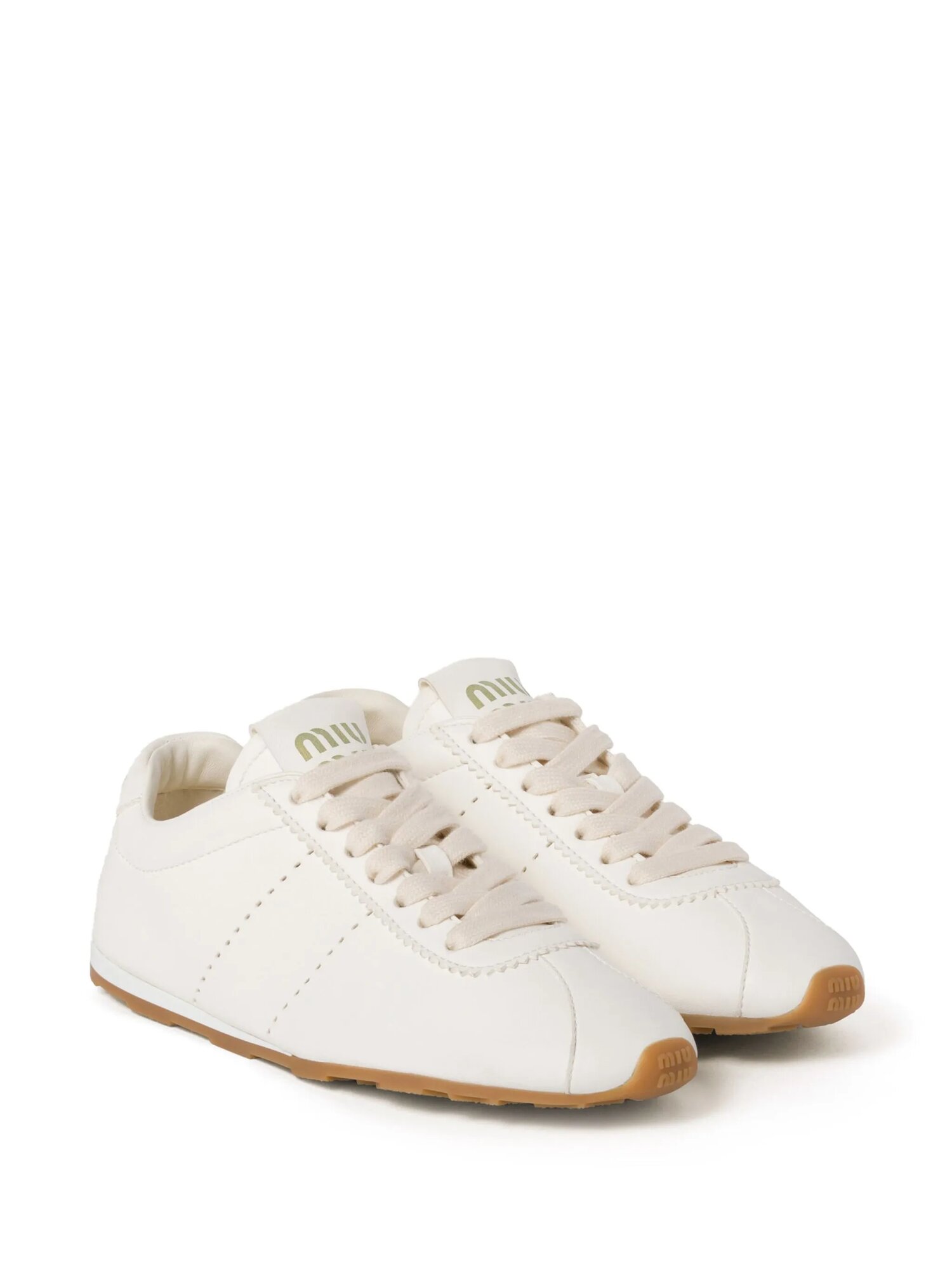 Кроссовки Miu Miu Leather sneakers, размер 38, бежевый/белый — фото 1