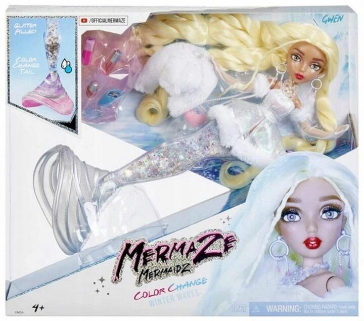 Кукла Mermaze Mermaidz Gwen Winter Waves - Коллекционная Кукла-русалка Зимняя серия Гвэн с функцией изменения цвета и доп аксессуарами - 585428