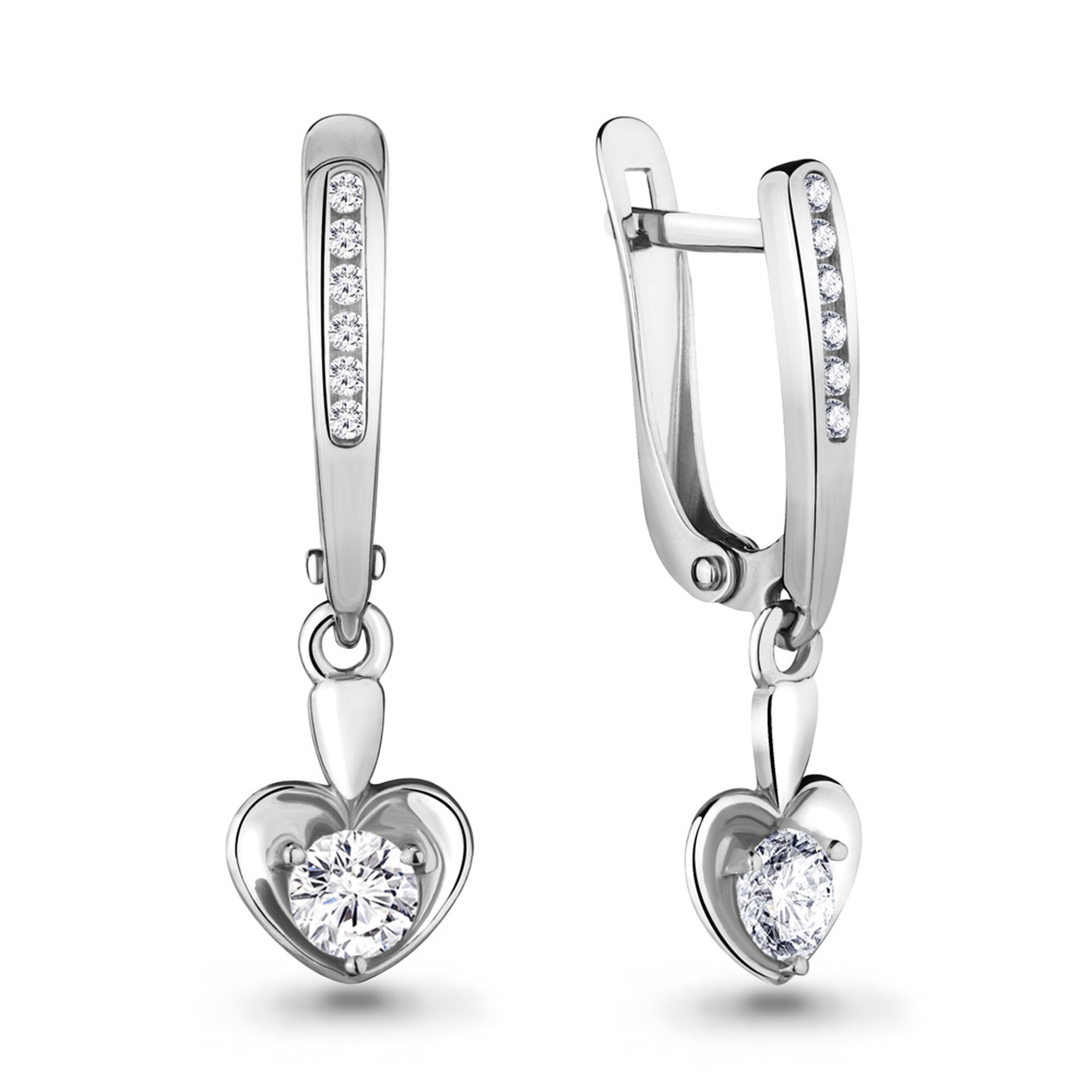 Серьги, серебро, 925 проба, родирование, фианит, кристаллы Swarovski