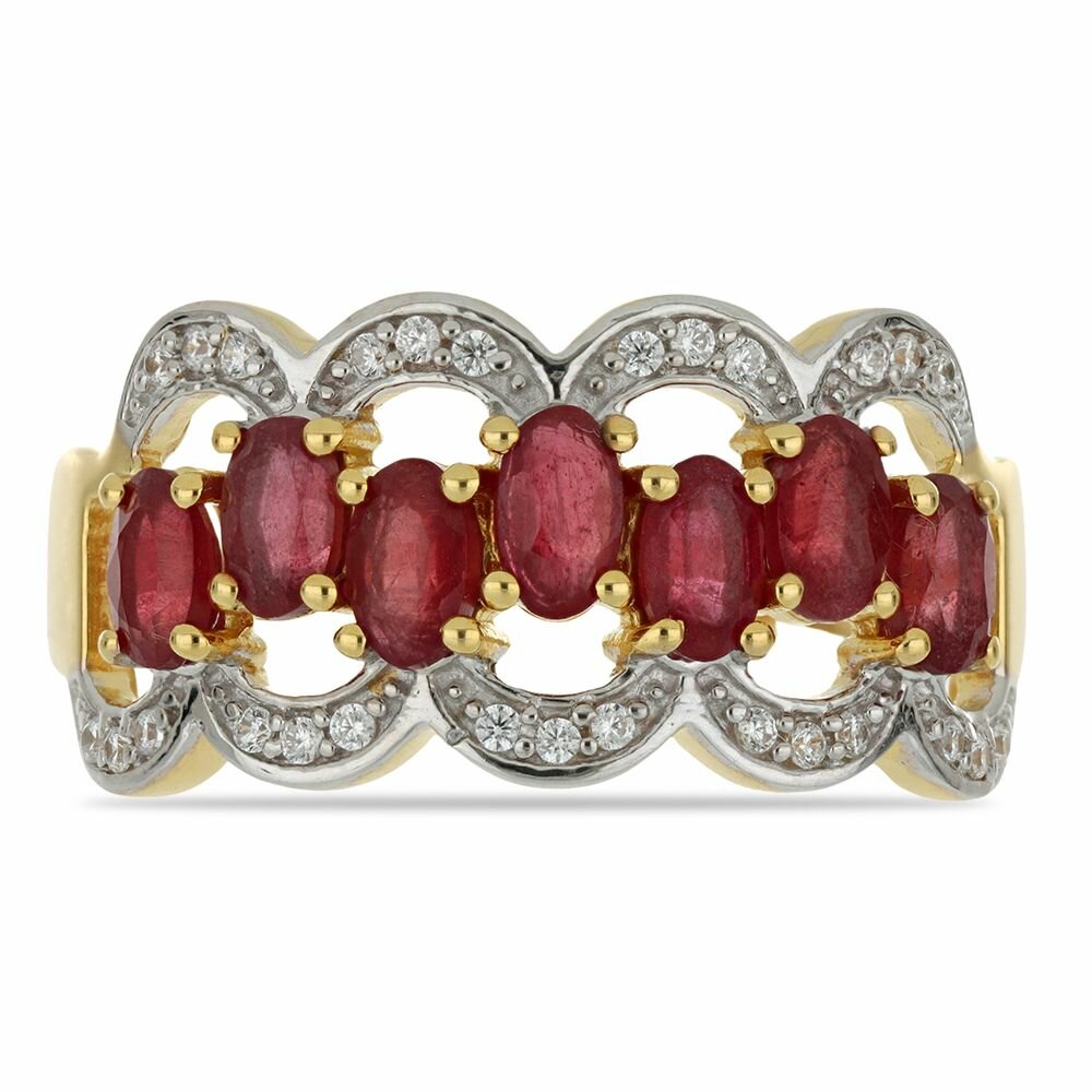 Кольцо тонкое, дорожка Ювелирия, серебро, 925 проба, рубин, фианит