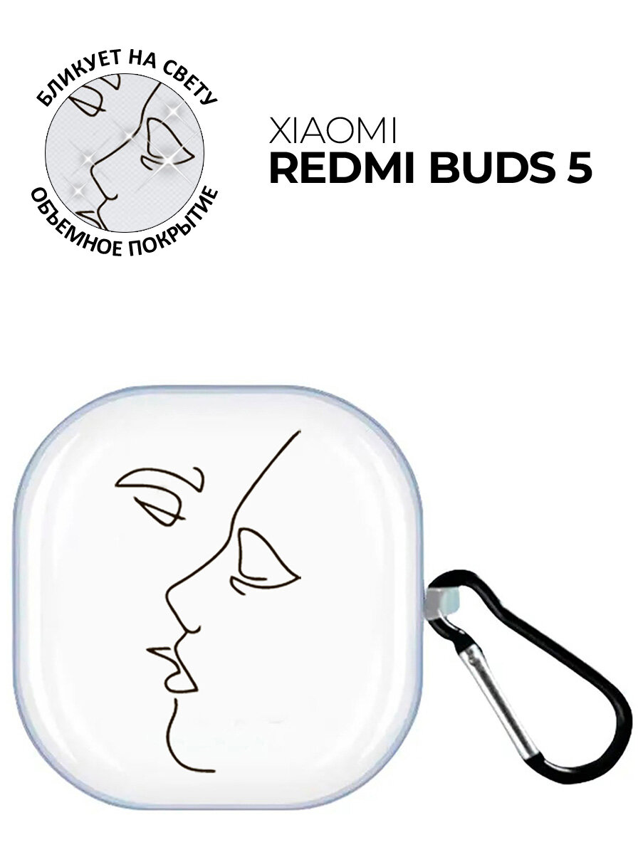 Чехол на Xiaomi Redmi Buds 5 с принтом "Faces" прозрачный