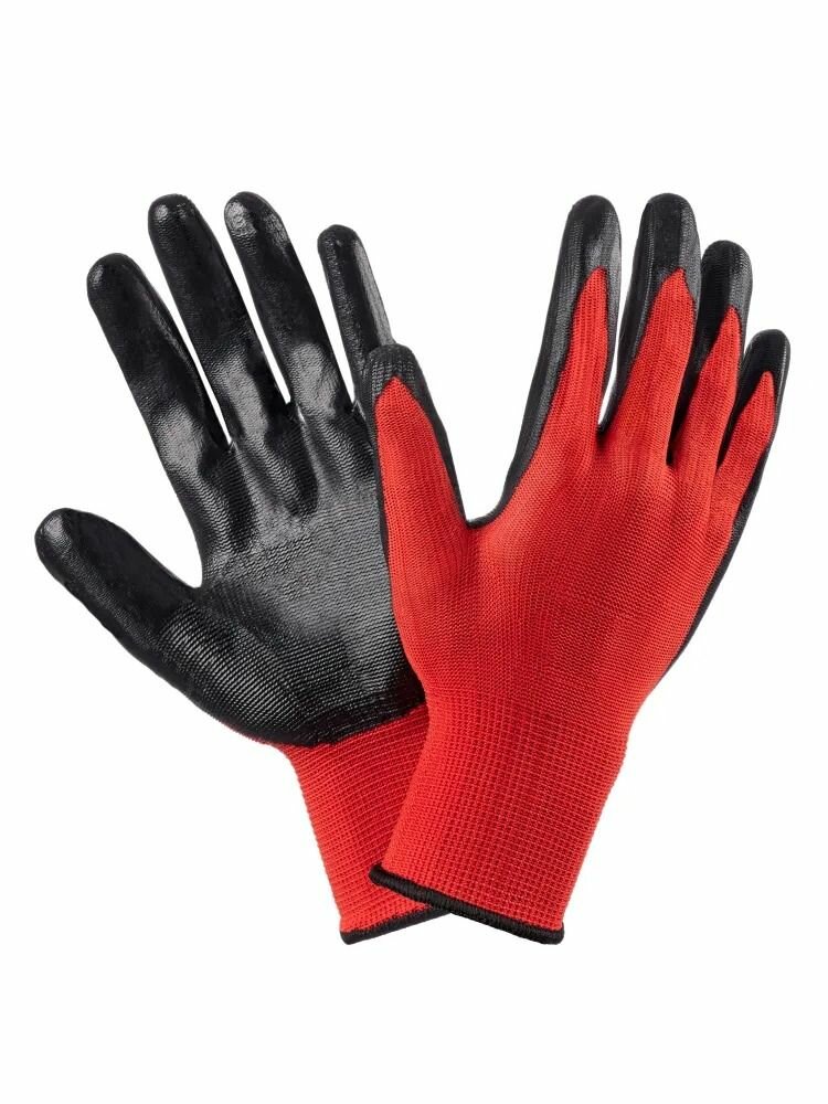 Перчатки нейлоновые с нитриловым покрытием, нескользящие, хозяйственные, размер L, в комплекте 12 пар (СФ)