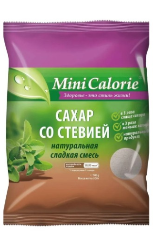 Сахар Mini Calorie со стевией, в 3 раза слаще сахара, 500 гр