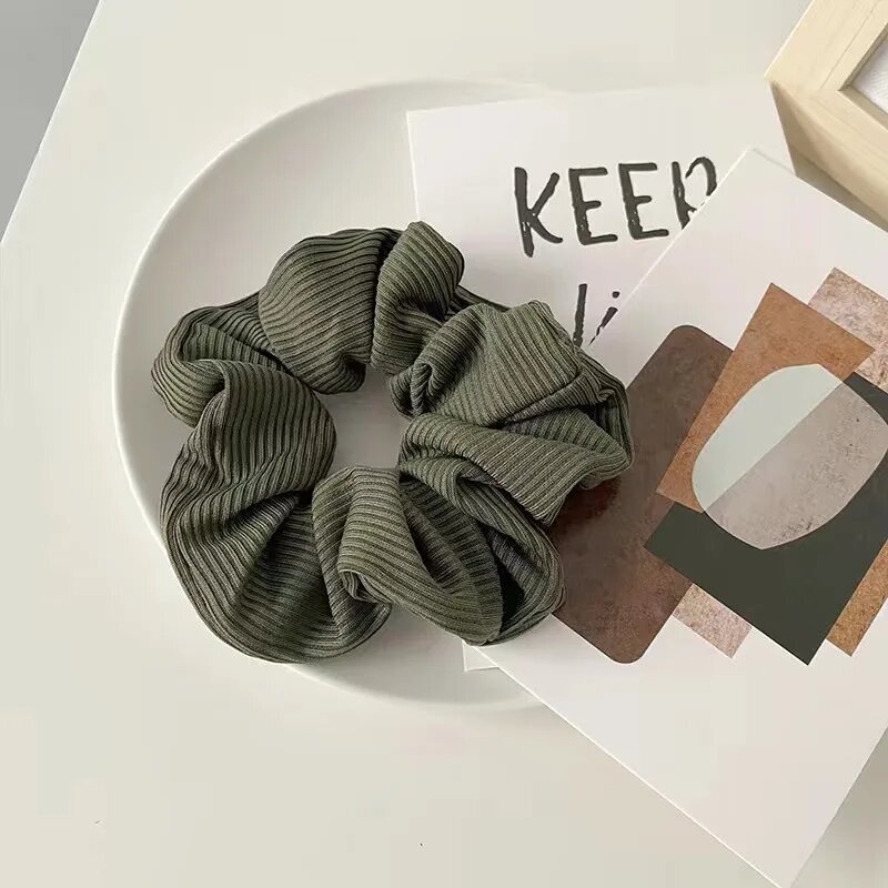 Весенне-летние однотонные резинки для волос, элегантные вязаные хлопковые большие резинки для волос для девочек, веревки, корейские простые белые, зеленые резинки для хвоста