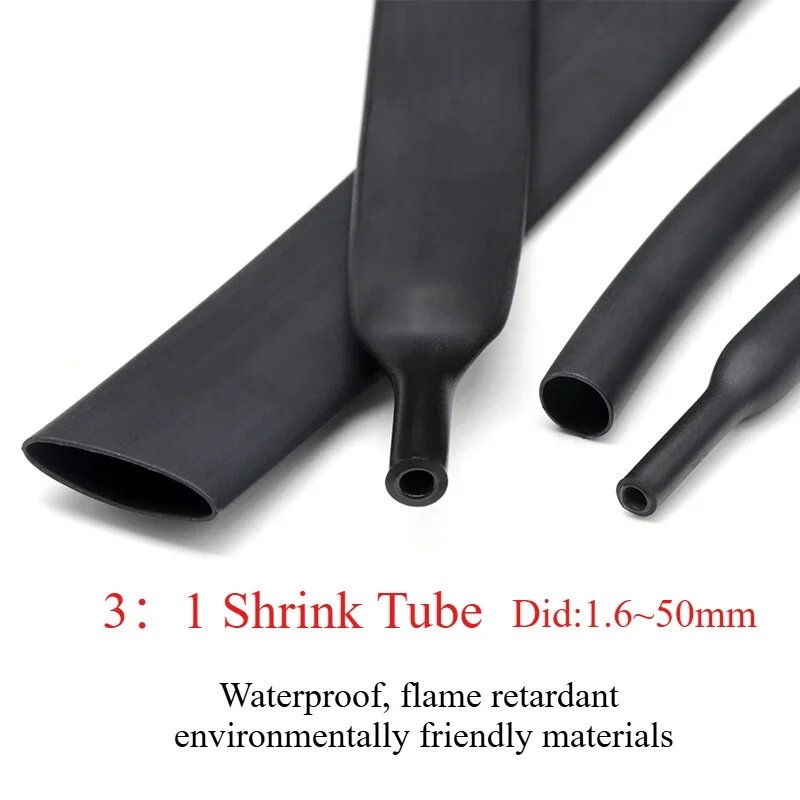 Термоусадочная трубка с клеем, 1 метр, двойная стенка, 3:1 Dia 4.8mm, черный