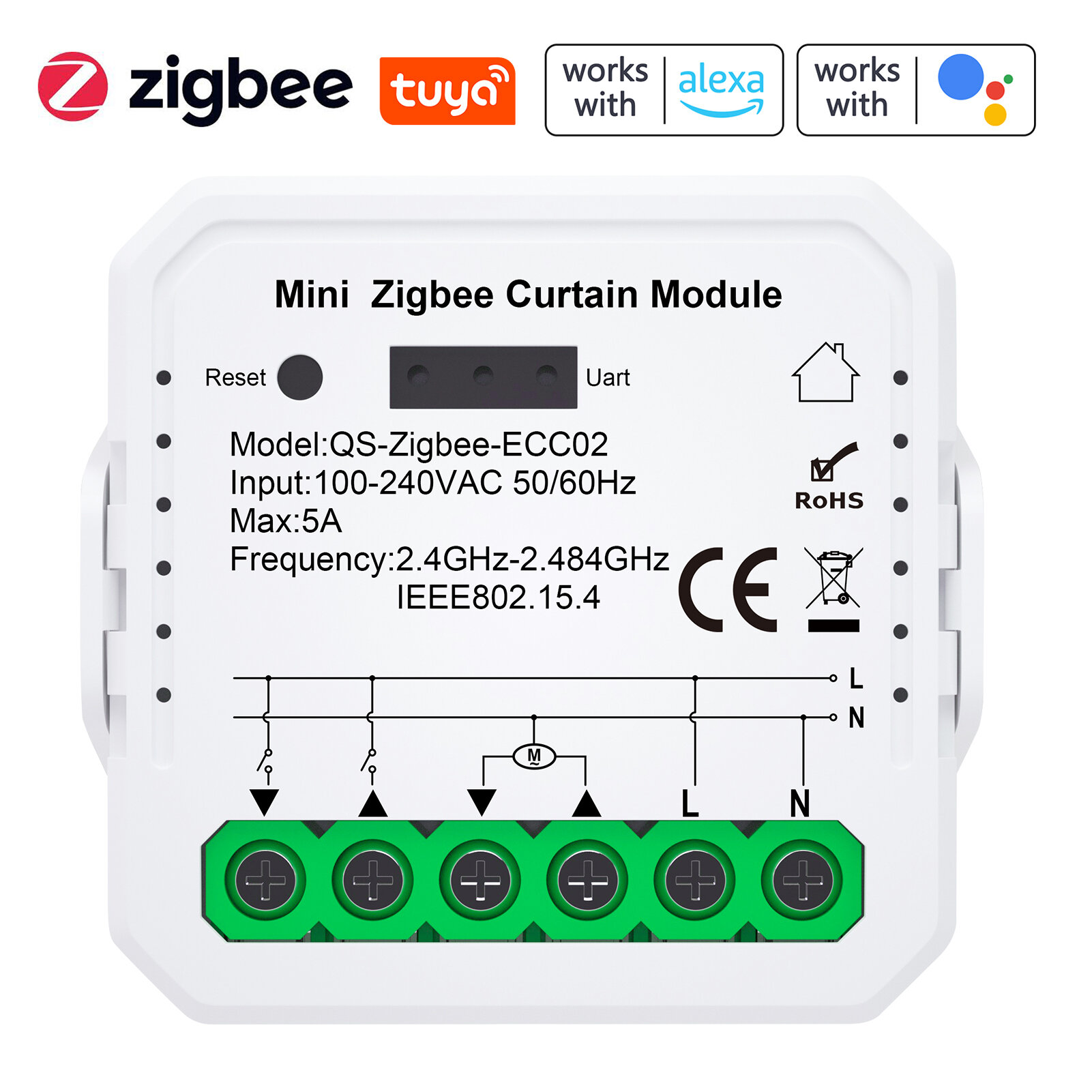 Модуль умных штор Tuya ZigBee, совместимый с Alexa, домашней автоматизацией, дистанционным управлением через мобильное приложение, голосовым управлением для шлюзов умного дома
