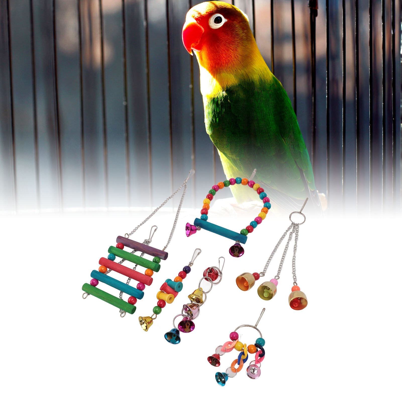 Набор игрушек для птиц, красочный жевательный попугай, качели, игрушки для окуня с колокольчиками для попугаев, корелл, неразлучников