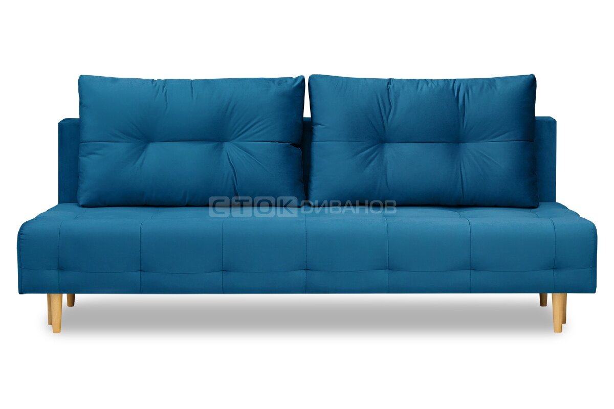 Диван Сток Диванов Kёльн, синий велюр, механизм еврокнижка, на ножках