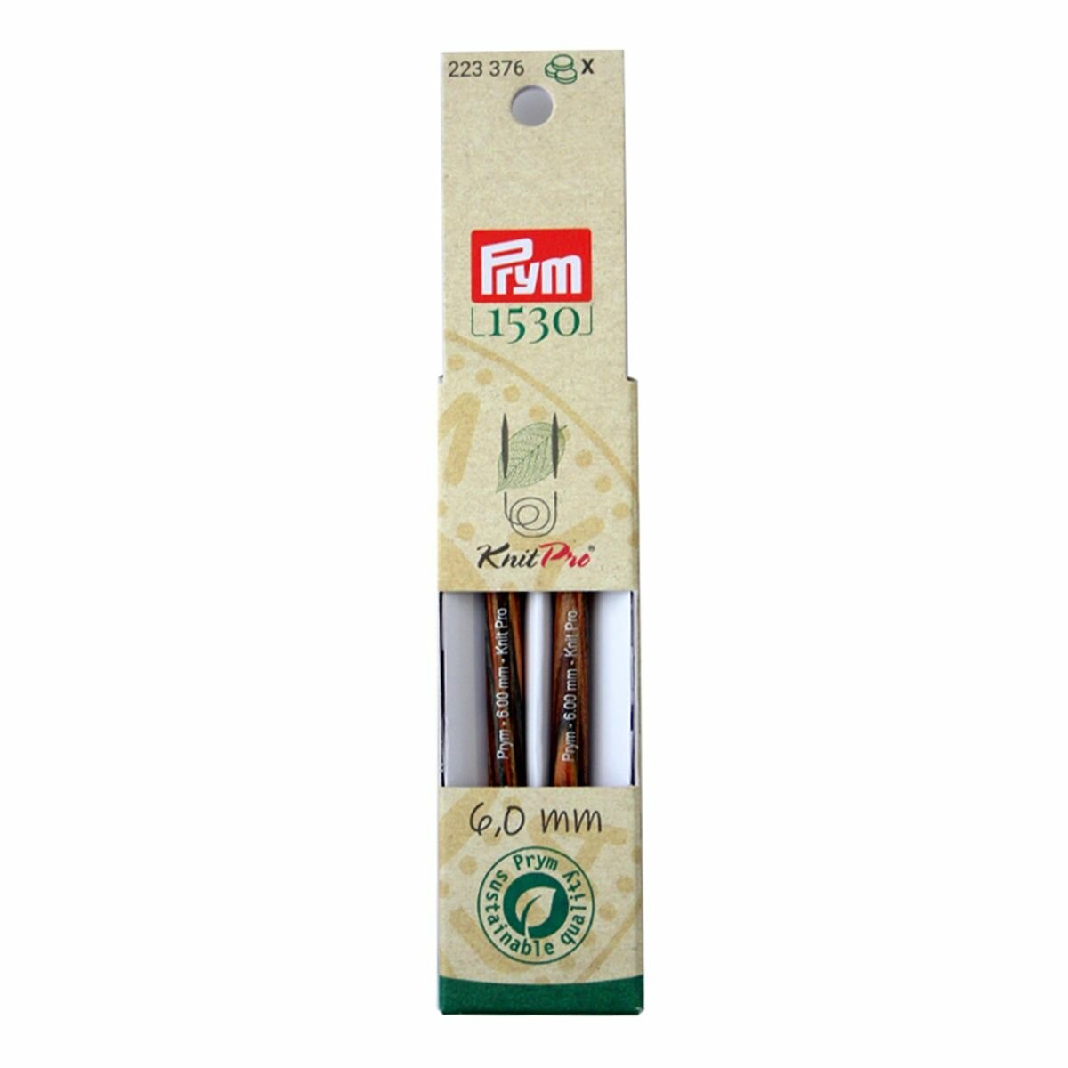 Спицы PRYM "Natural", съемные, короткие, береза, диаметр 6 мм, 8,7 см, 2 шт (223376)
