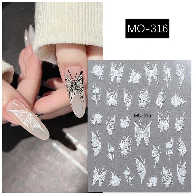 Наклейки для ногтей белые бабочки AMO316