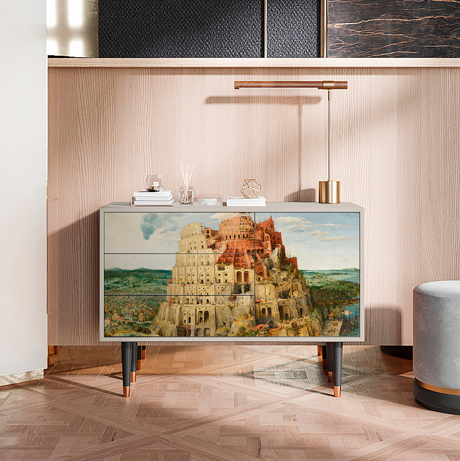 Комод - STORYZ - S3 Elder The Tower of Babel by Pieter Bruegel, Размер - 115 x 84 x 41 см, Цвет корпуса - , Сатин