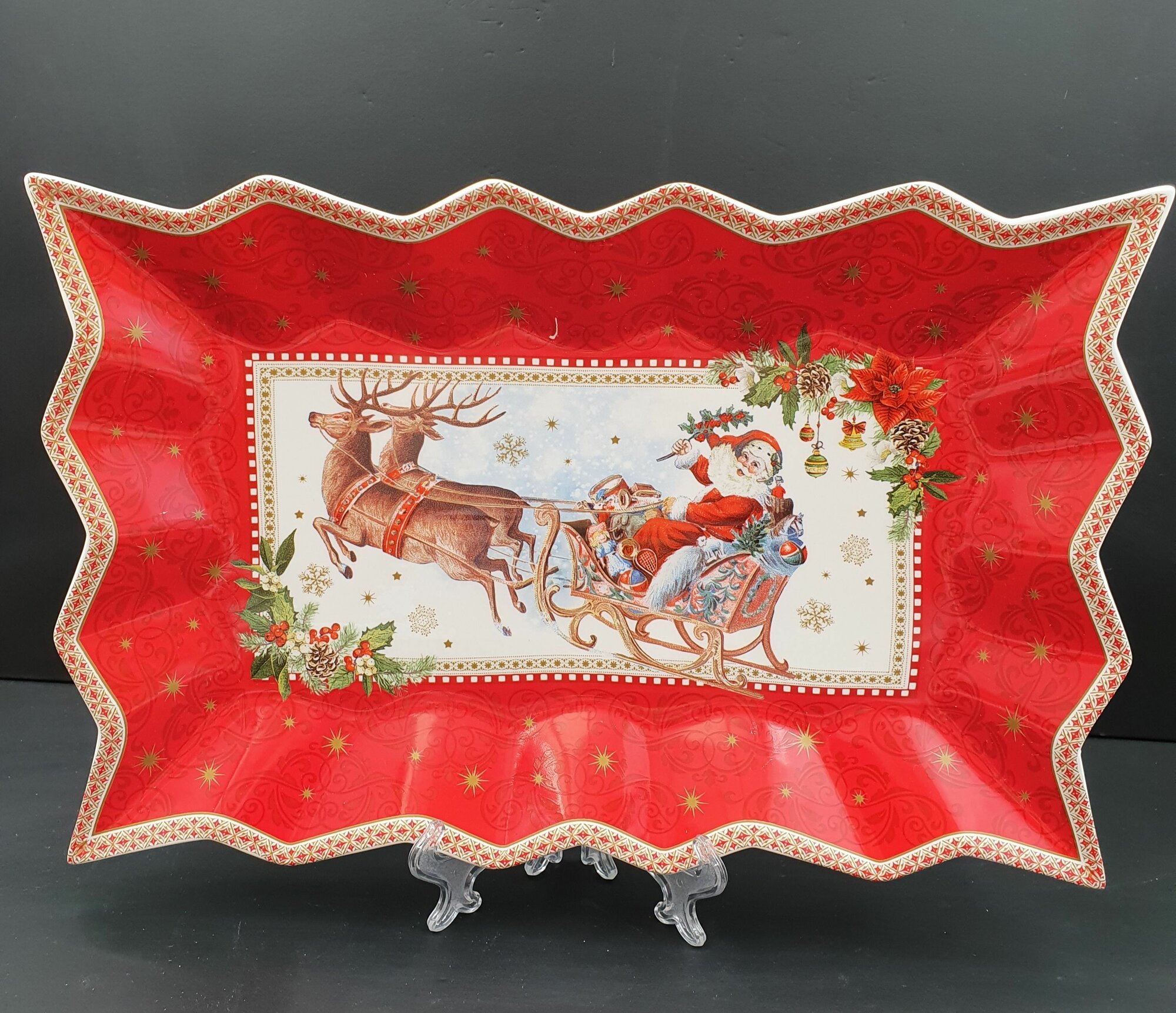 Блюдо фарфоровое "WINTAGE CHRISTMAS" 35х23 см. В подарочной упаковке.