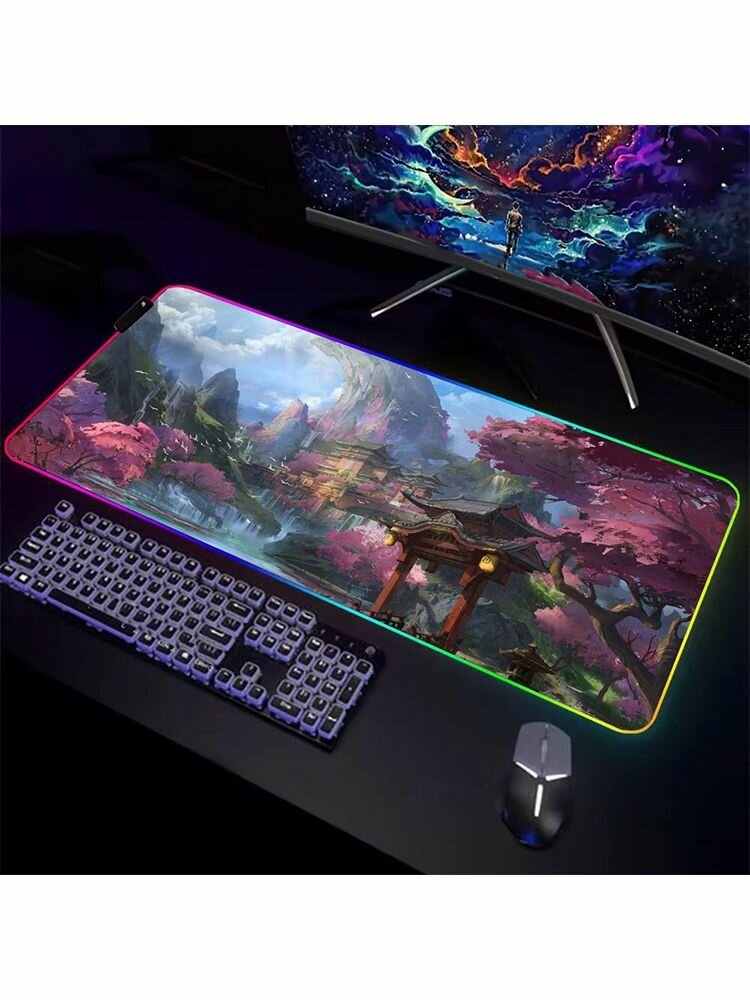 Игровой коврик Sakura "RGB LED Sakura", мышь, с аниме-клавиатура, 40 см x 90 см, подсветка