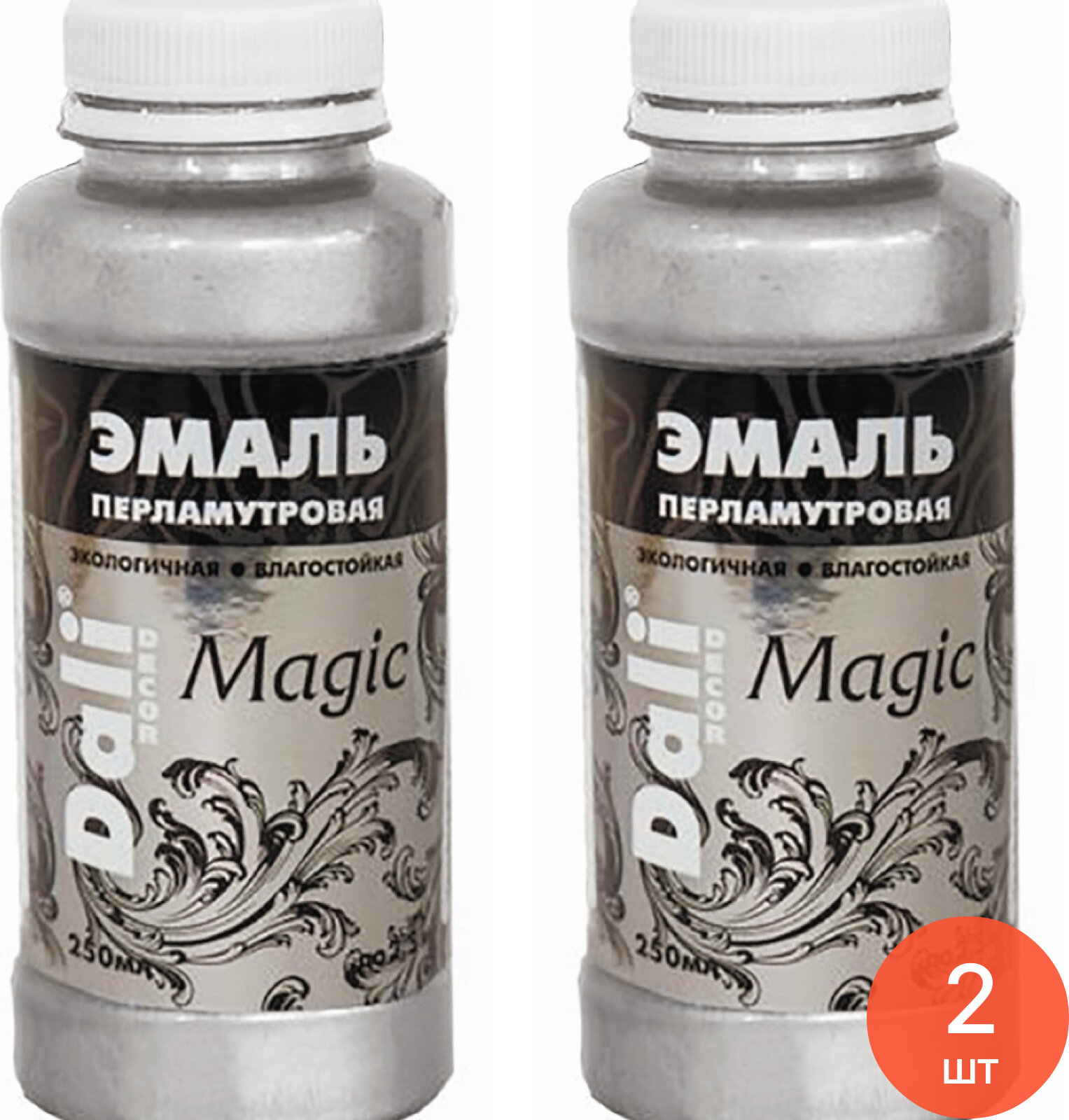 Эмаль Dali / Дали Decor Magic декоративная, перламутровая, акриловая, цвет серебро, 0.25л / лакокрасочные материалы (комплект из 2 шт)