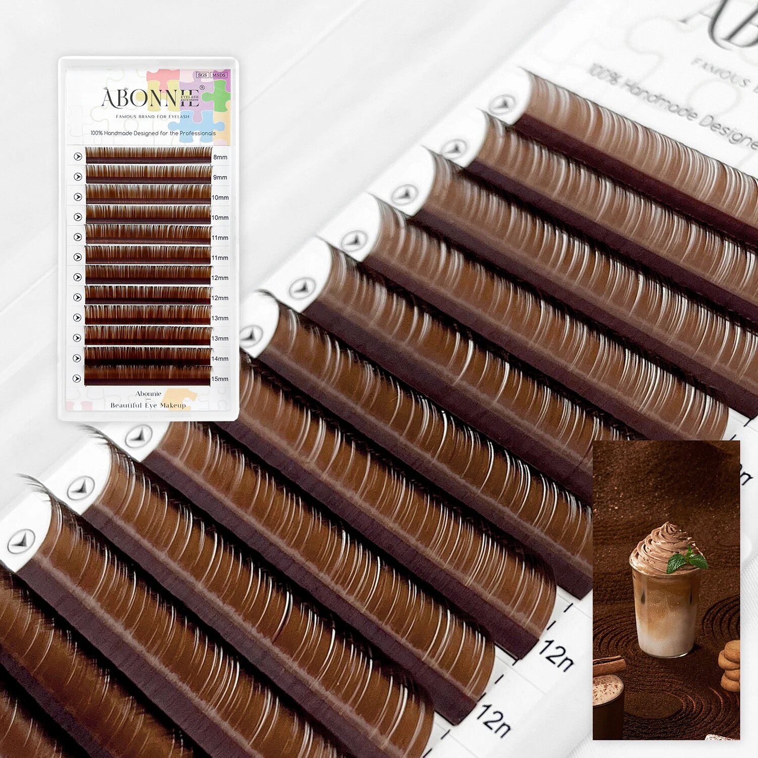 ABONNIE ресницы для наращивания C изгиб, 8-15 мм, 0.07 мм, Cocoa Brown