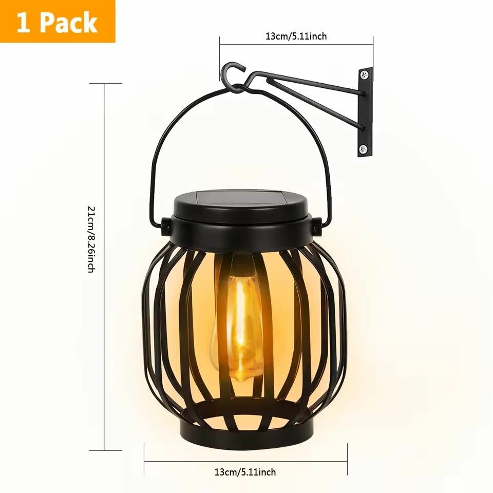 1 шт. Наружные подвесные солнечные ретро металлические фонари, Водонепроницаемый светодиодная лампа Эдисона, Настенное ночное освещение с питанием от солнечной батареи для оформления детской комнаты