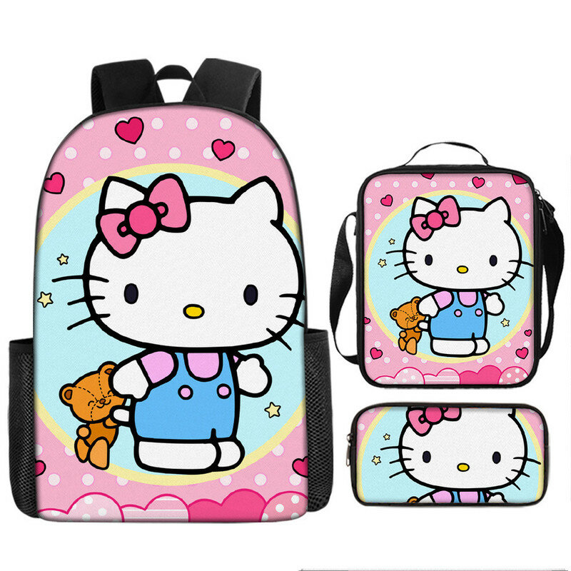 Сумка школьная трех частей / Hello Kitty /с чехлом для карандашей и сумка мессенджер